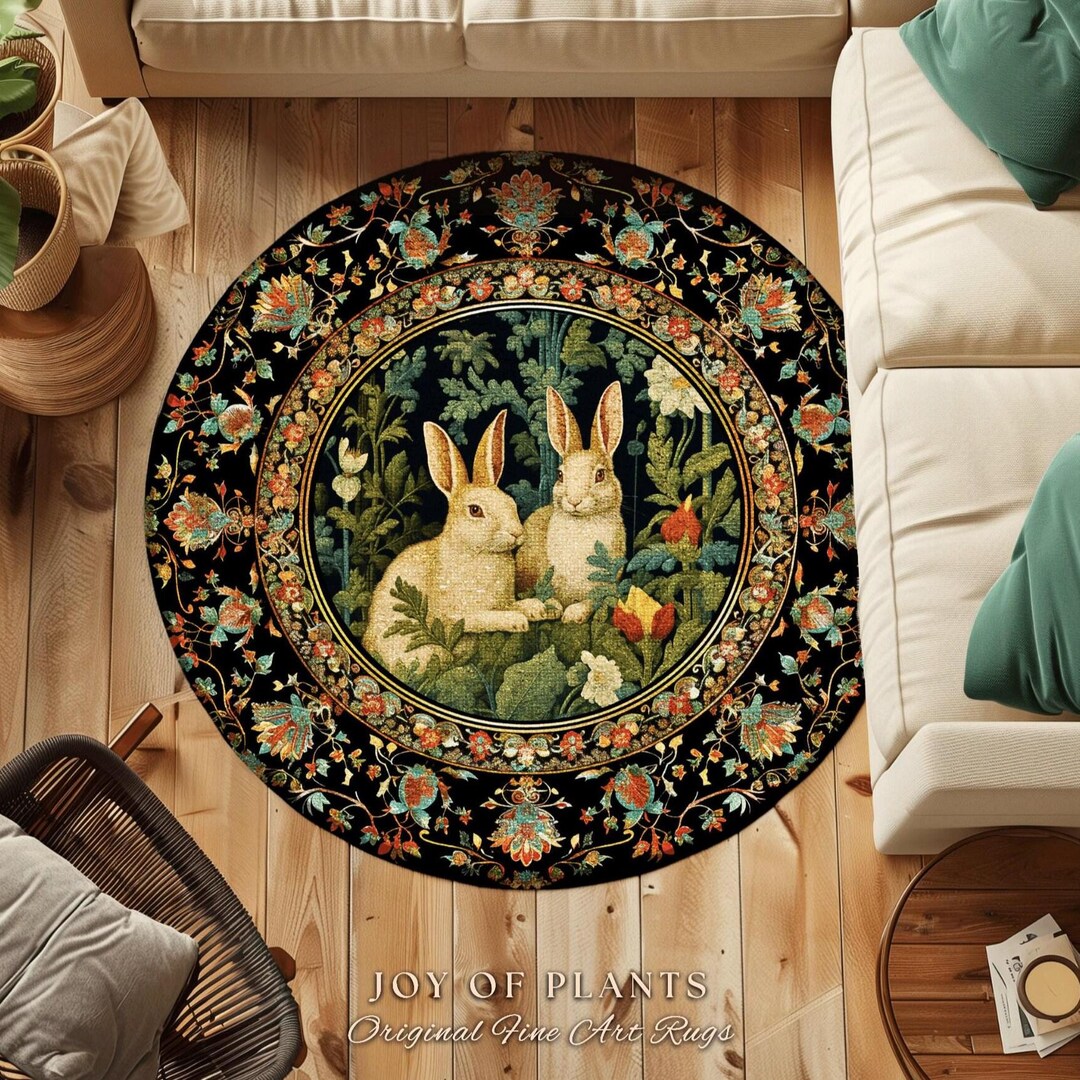 Botanical Bedroom Decor Round Bunny Rabbit Rug Morris Inspired ...