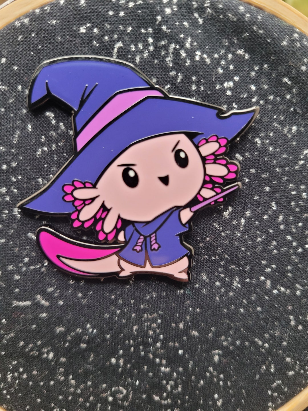 Witchy Axolotl Casting Spells Gothic Enamel Brooch Magnet Needle Minder ...