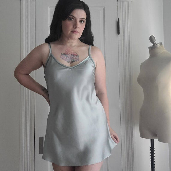 90s Silky Mint Sage Green Mini Slip Dress Negligee Nightie - Etsy