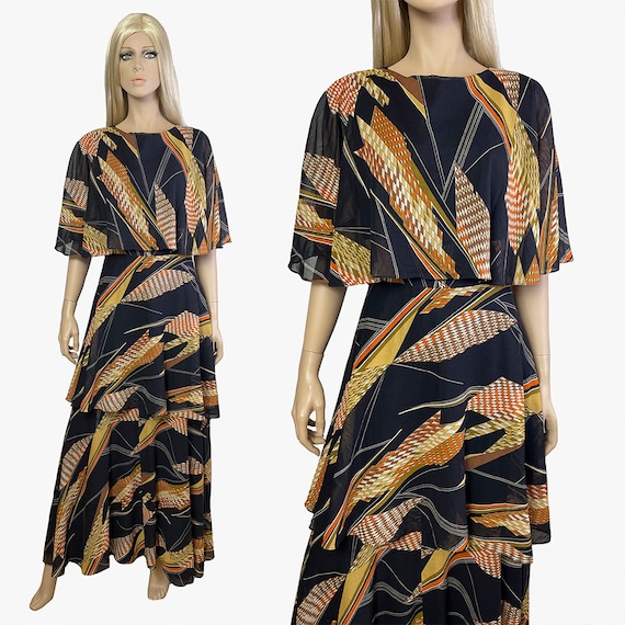 Vintage 1970s Miss Jeannie maxi Cape Dress, cape slee… - Gem