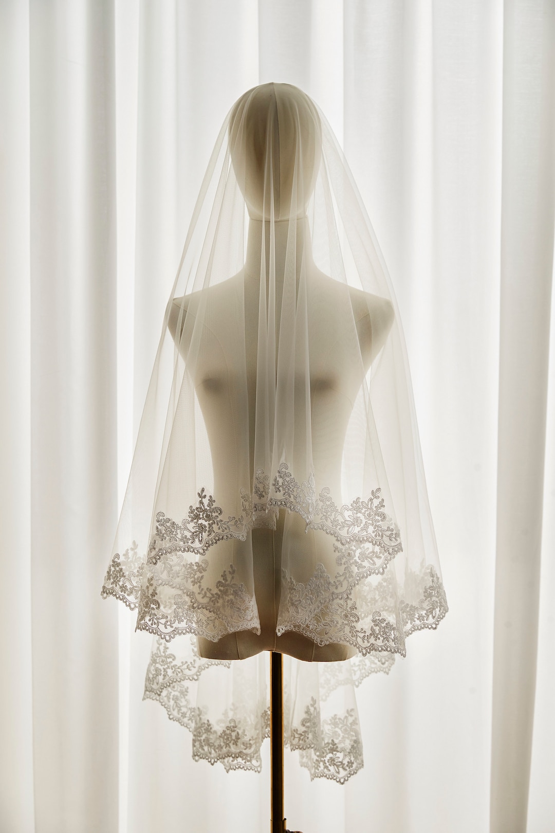 Lace Edge Bridal Veil, Blusher Lace Wedding Veil, Rose Lace Veil, Soft ...