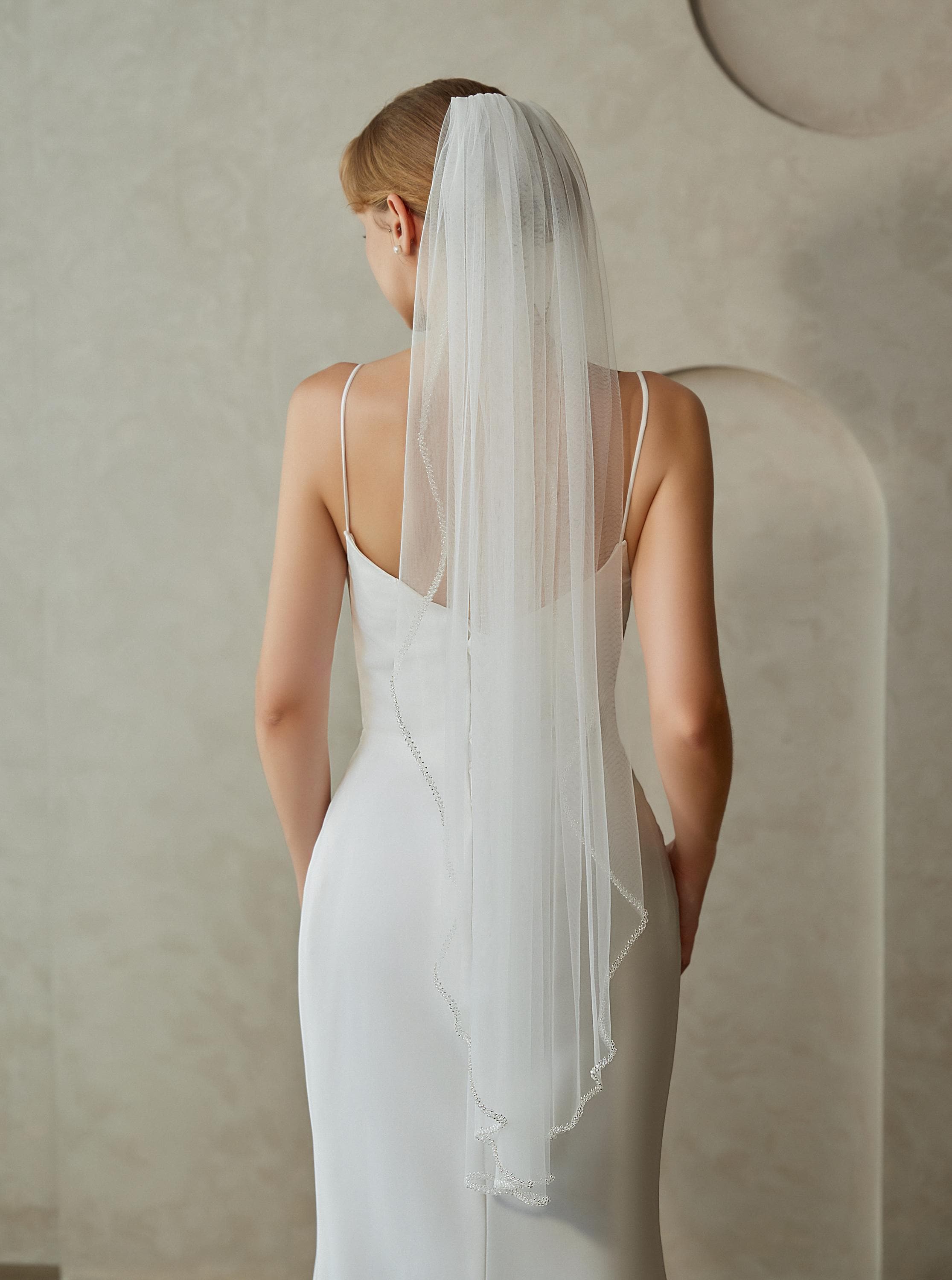 Crystal Bridal Veil, Wedding Veil With Beaded Trim, 1 Tier Elegant ...