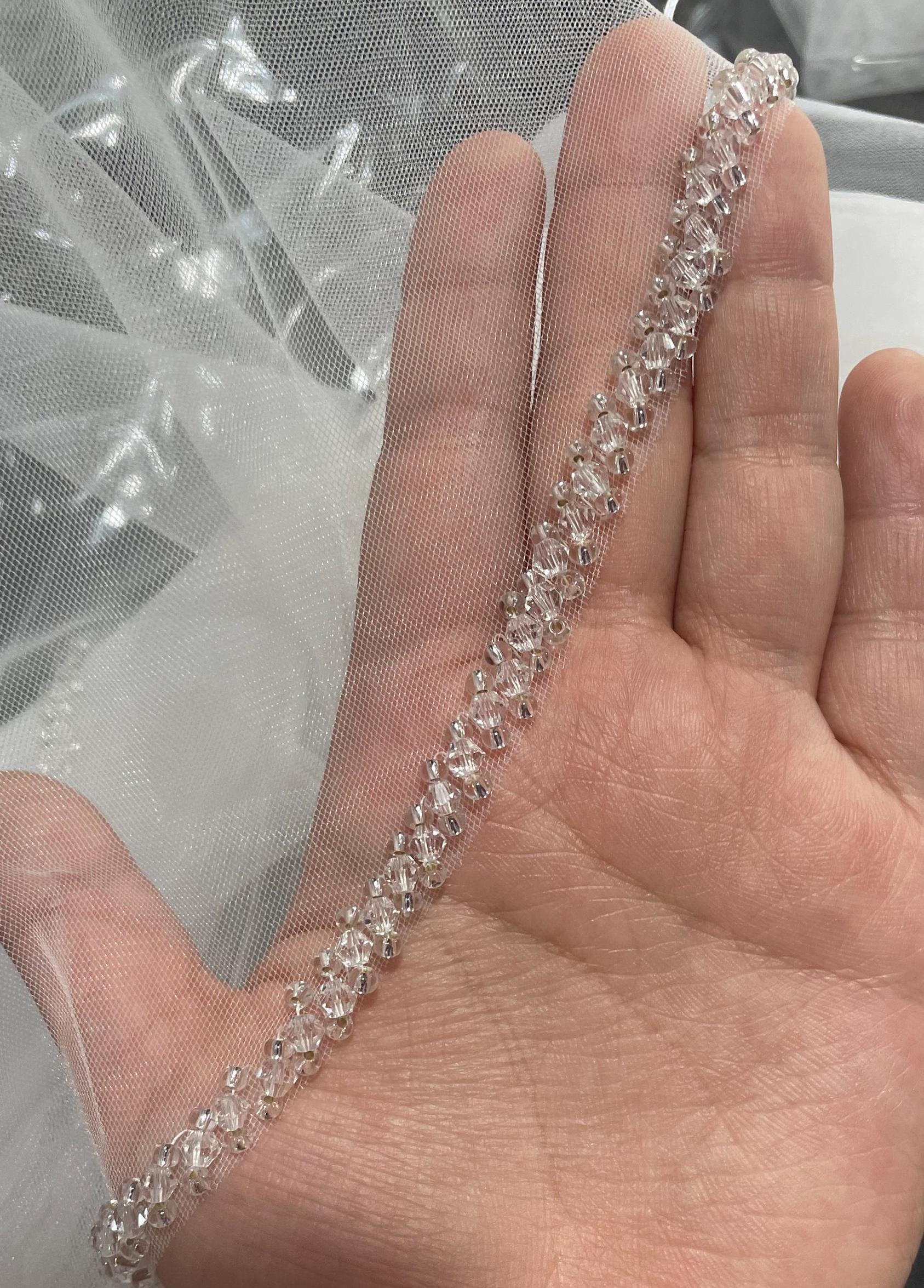 Crystal Bridal Veil, Wedding Veil With Beaded Trim, 1 Tier Elegant ...