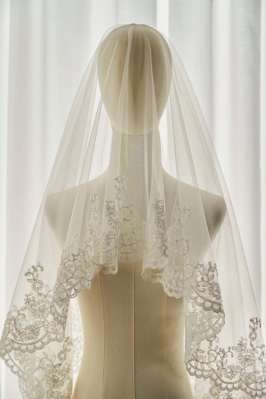 Lace Edge Bridal Veil, Blusher Wedding Veil, Rose Lace Veil, Soft Tulle ...