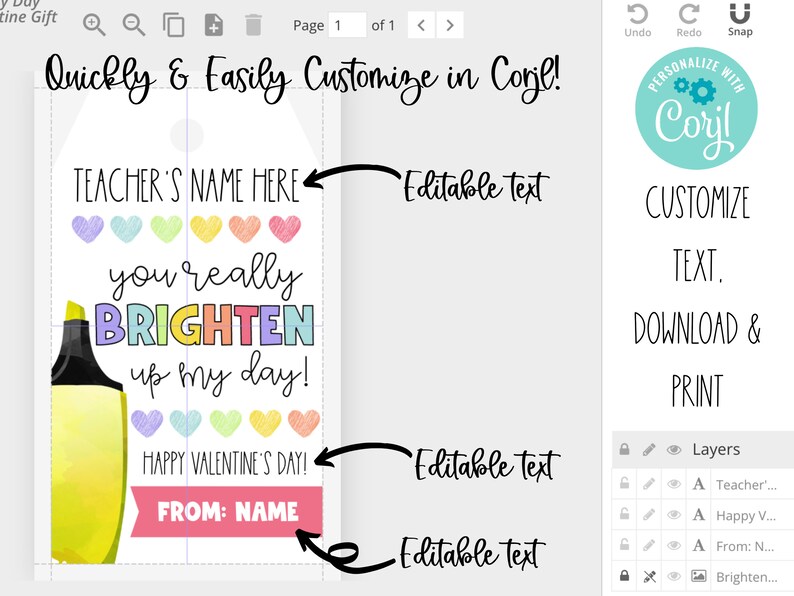 Printable/editable Highlighter Teacher Valentine's Day - Etsy Australia