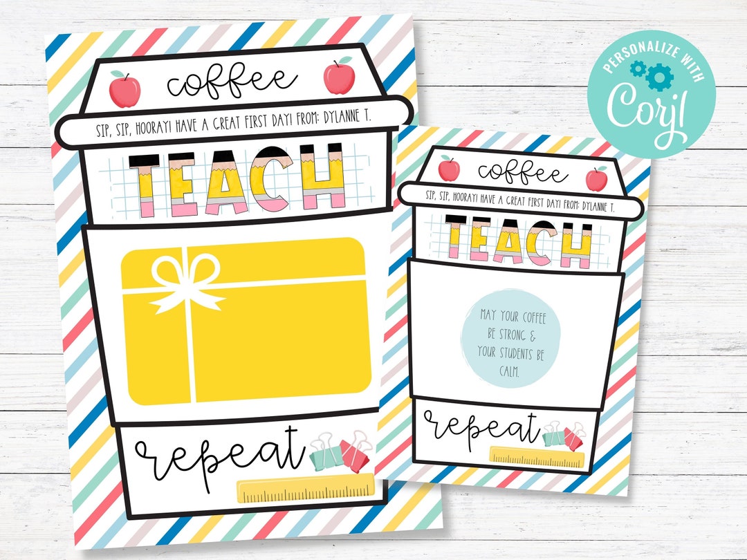 PRINTABLE Back to School Coffee Teacher Gift Card Holder | First Day of ...