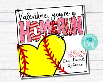 Softball Valentine - Etsy