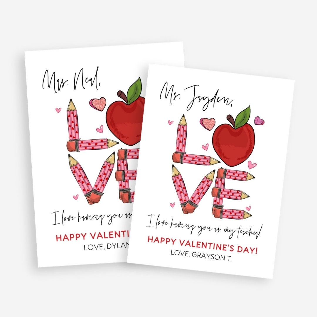 I Love Having You as a Teacher Valentine Card, Personalized Valentine's ...