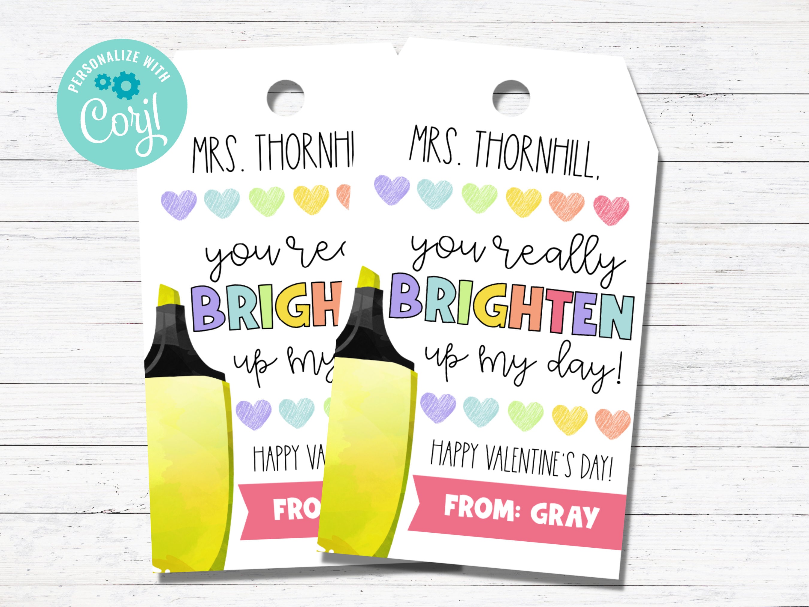 Printable/editable Highlighter Teacher Valentine's Day - Etsy