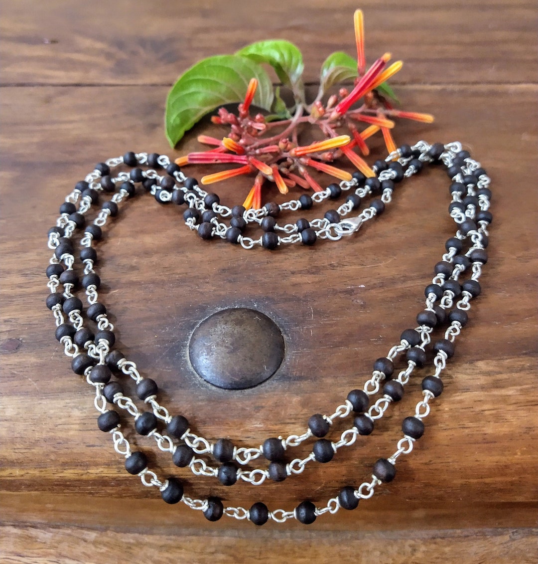 3 Strand Sterling Silver & Tulasi Wood Necklace - Etsy