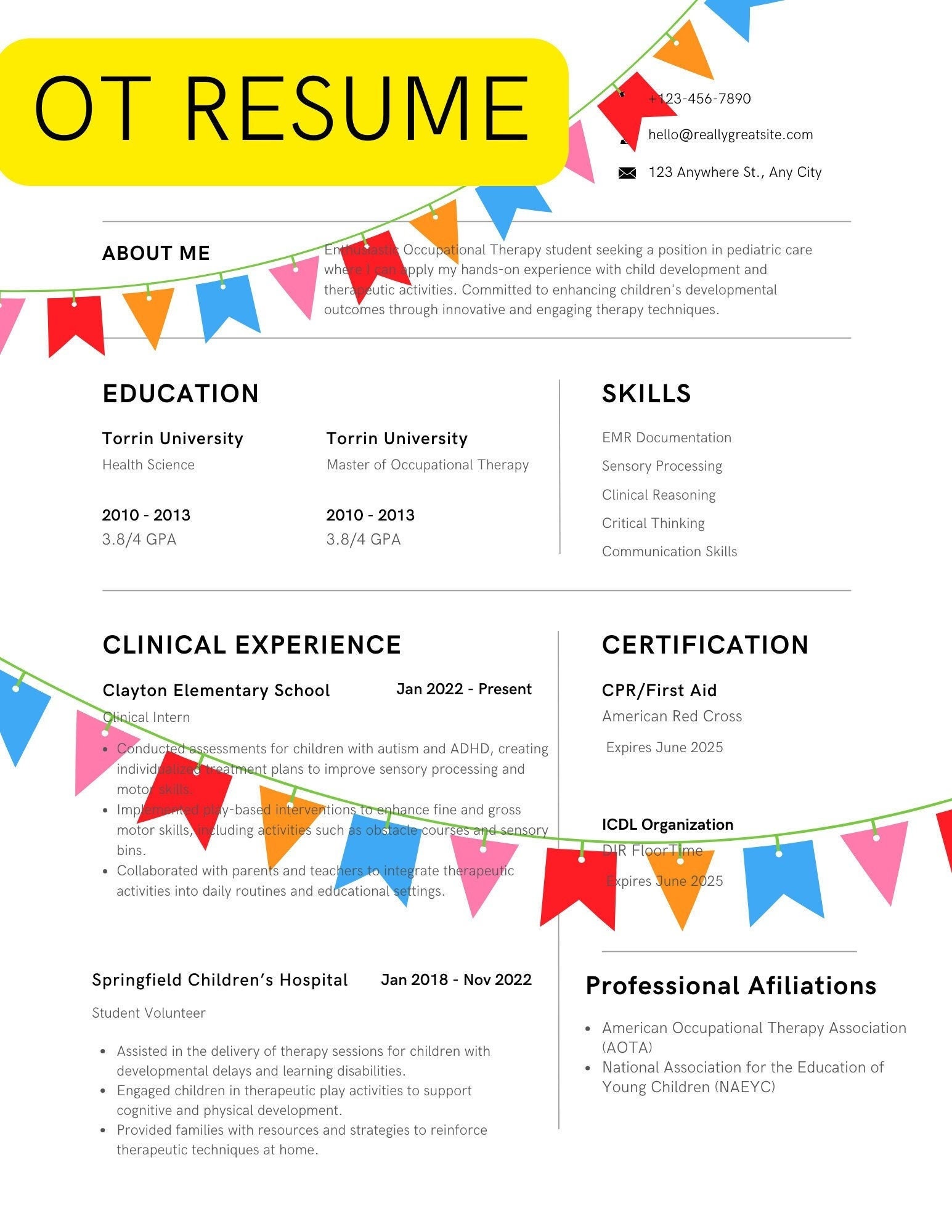 Occupational Therapy (OT) Resume Template, OT Resume - Etsy