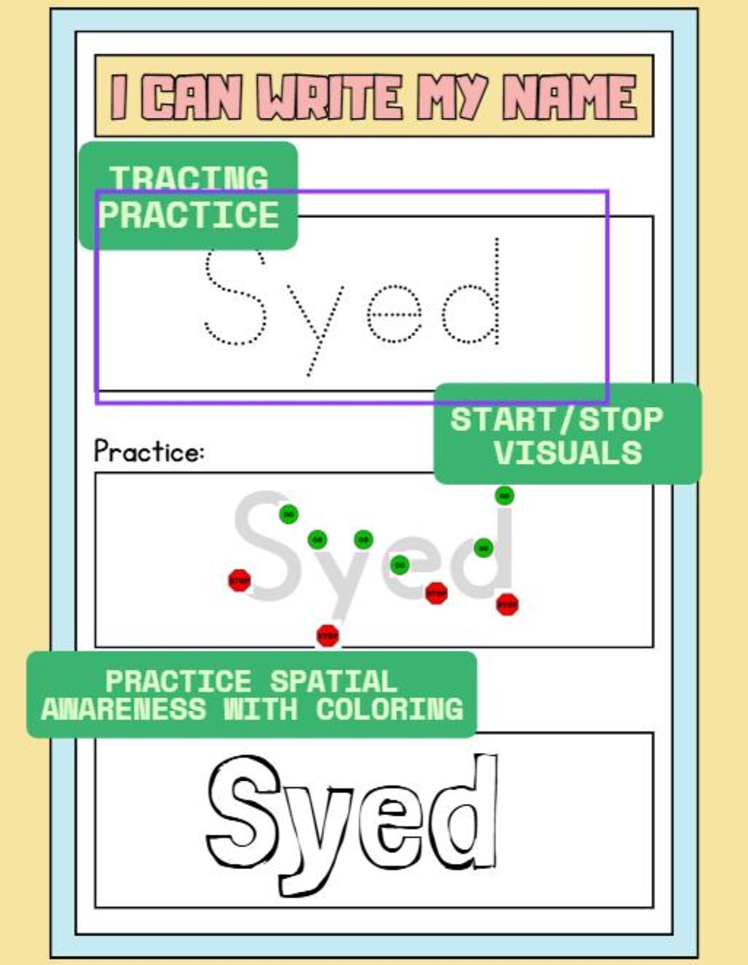 Editable Name Writing Generator | Start Stop Visual Cues | Handwriting ...