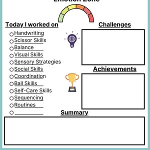 Occupational Therapy Daily Session Note, Parent Handout, Session ...