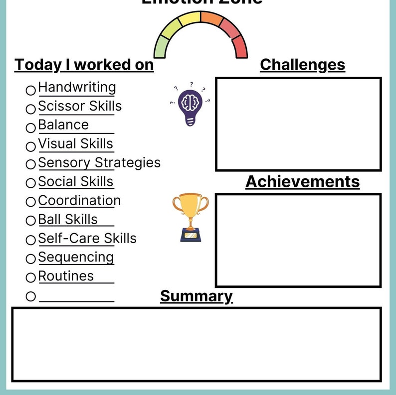 Occupational Therapy Daily Session Note, Parent Handout, Session ...
