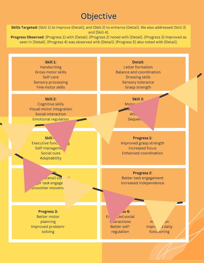 Pediatric OT Daily Session Note Template | SOAP Format | Fill-in-the ...