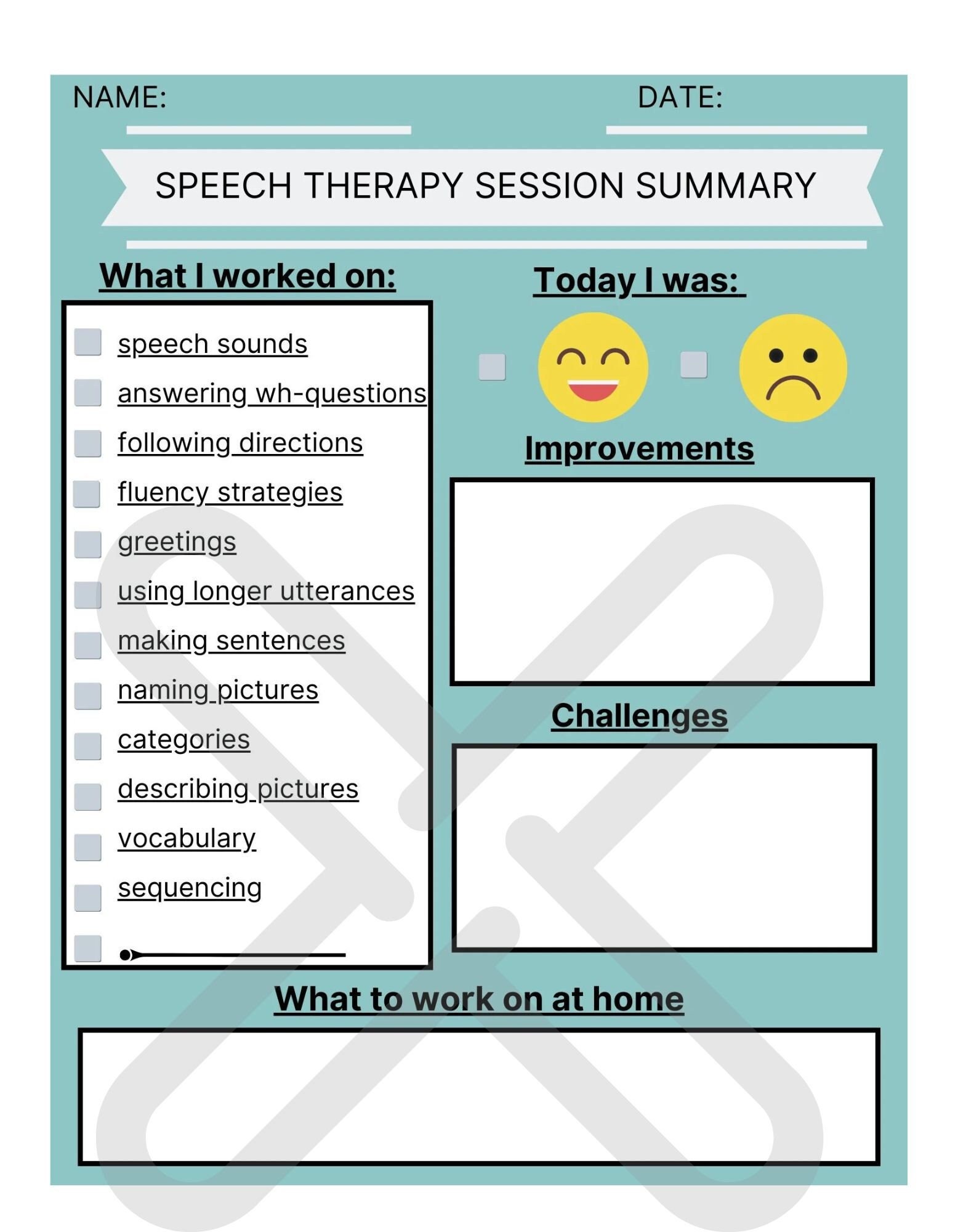 Speech Therapy Daily Session Note - Etsy