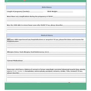 Evaluation Template for Occupational Therapist Printable, Pediatric ...