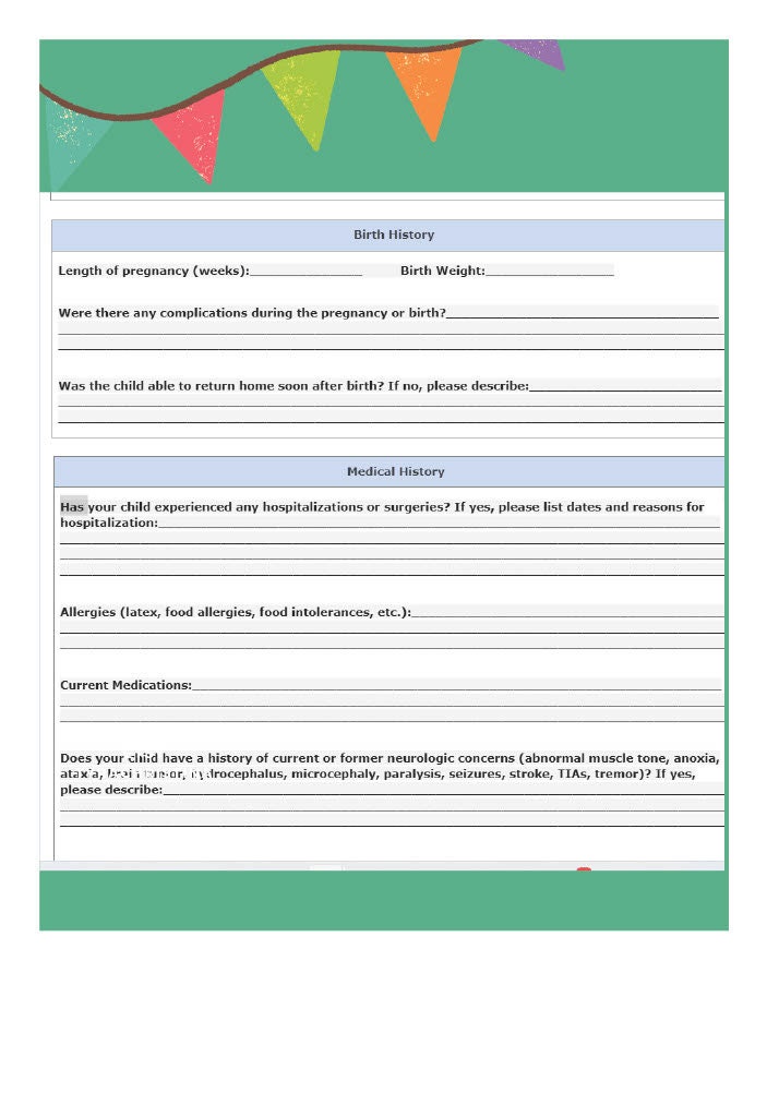 Evaluation Template for Occupational Therapist Printable, Pediatric ...