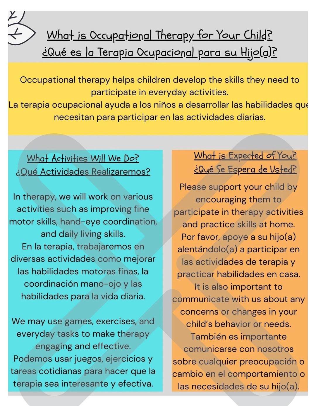 Bilingual Occupational Therapy Info Template | English and Spanish ...