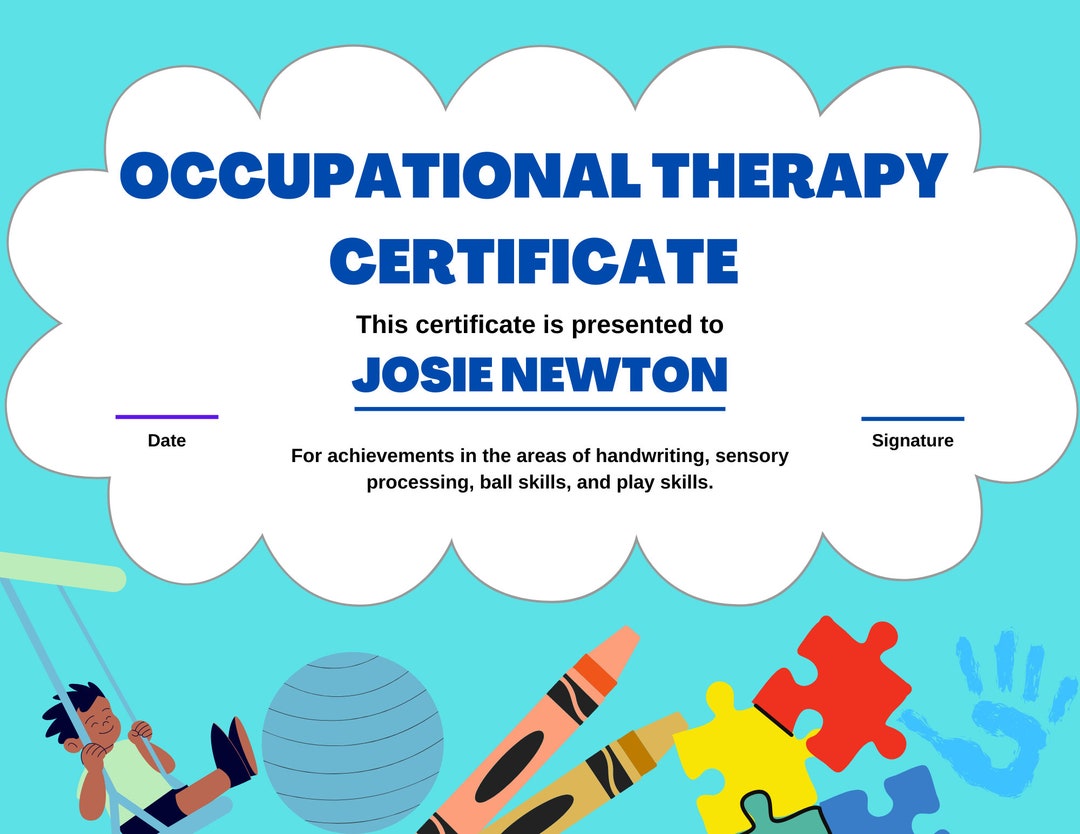 Occupational Therapy Certificate Template - Etsy