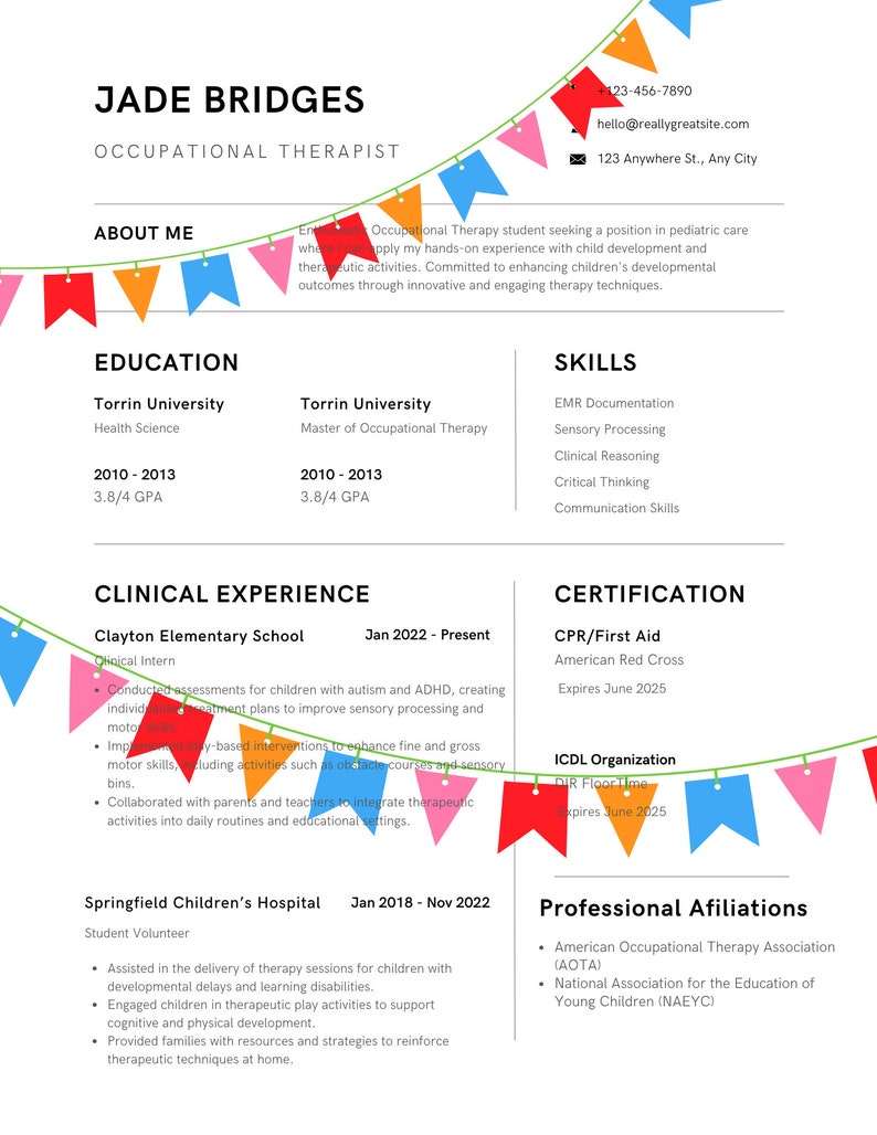Occupational Therapy (OT) Resume Template, OT Resume - Etsy