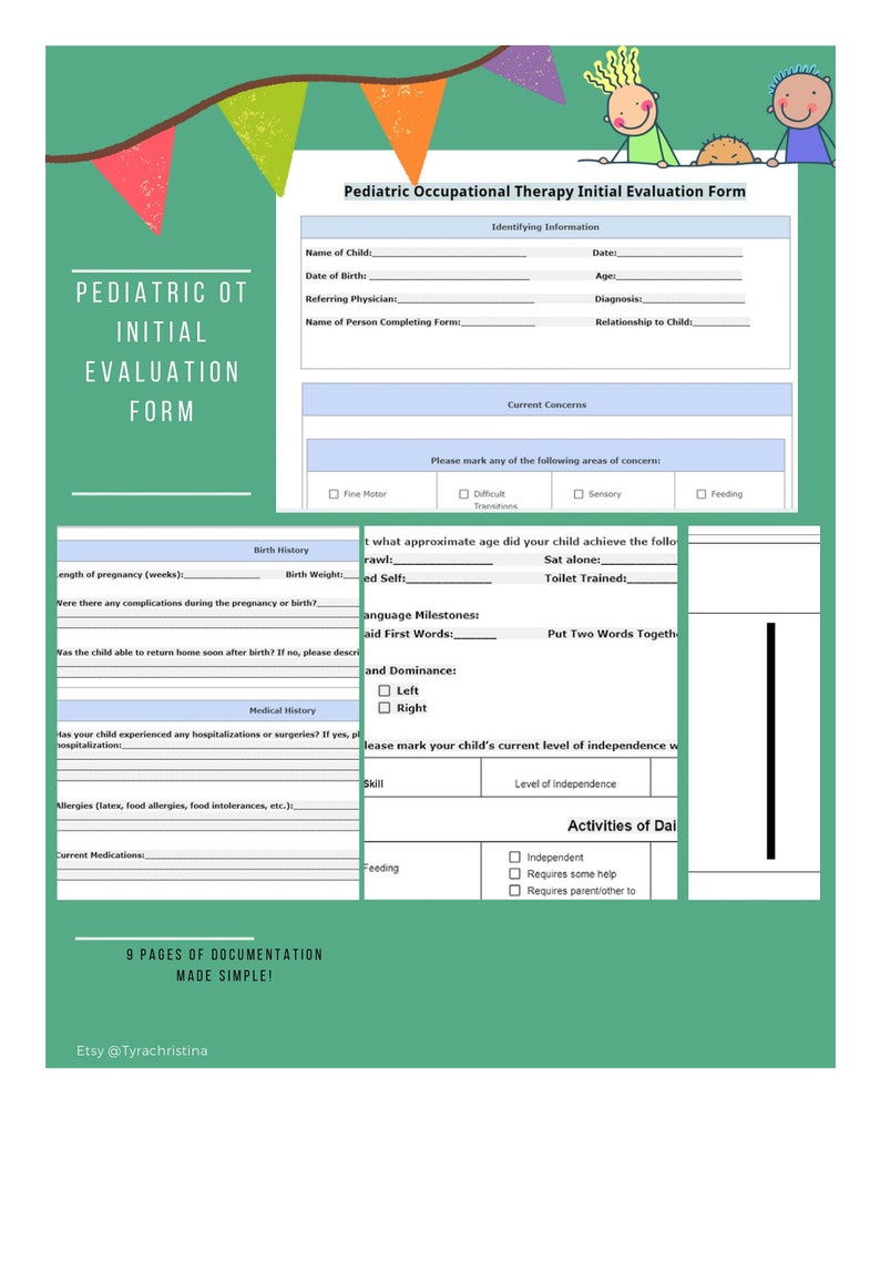 Evaluation Template for Occupational Therapist Printable, Pediatric ...
