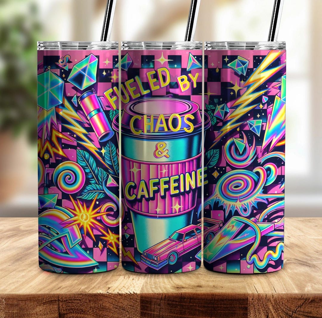 90s Neon Tumbler Wrap PNG - Chaos and Caffeine - Etsy