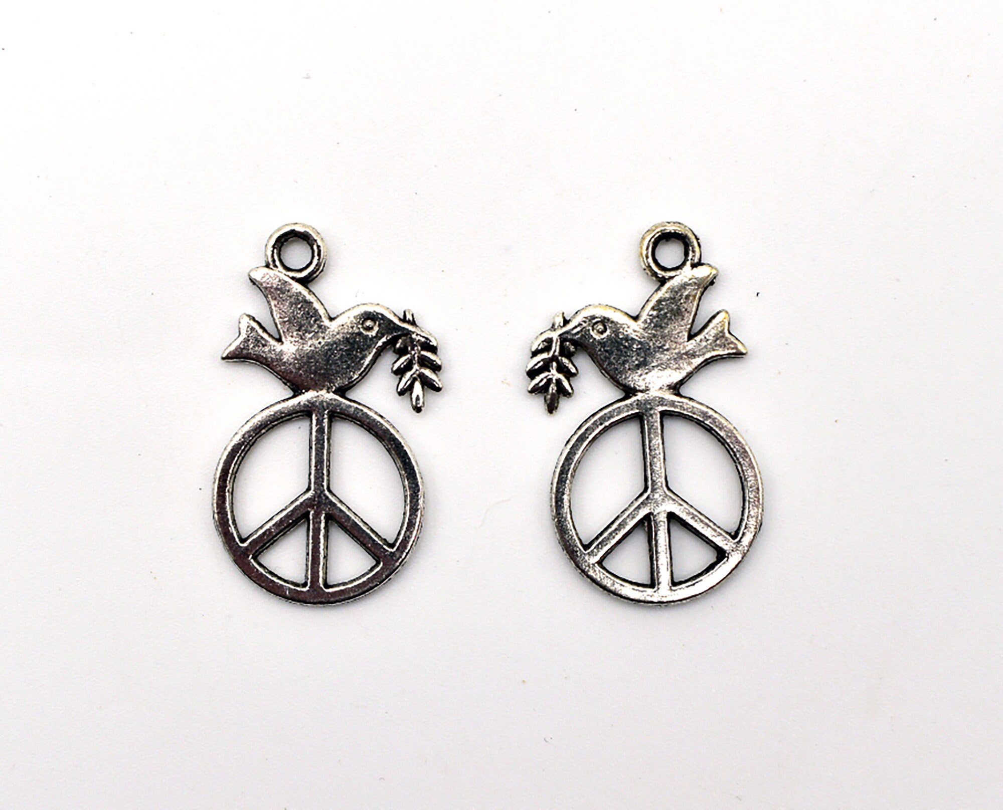 Peace Sign With Dove Charm Silver Toned Peace Sign Pendant - Etsy