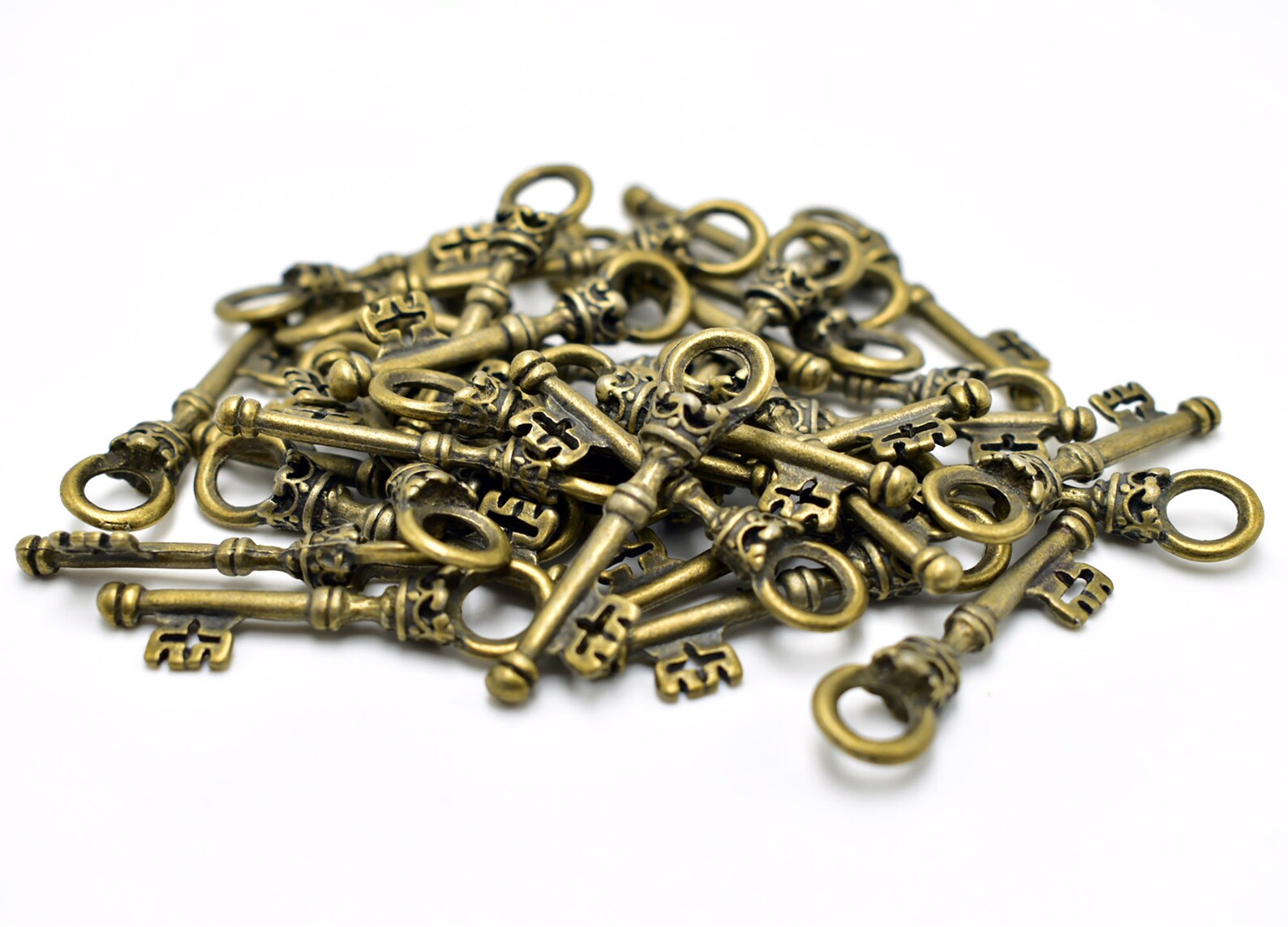 Small skeleton key charms antique brass skeleton keys key | Etsy