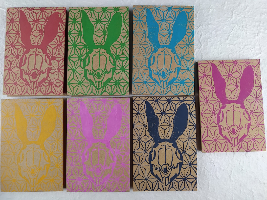 Concertina Sketchbook, Cover: Original Linol Print of Rabbit Skeleton ...