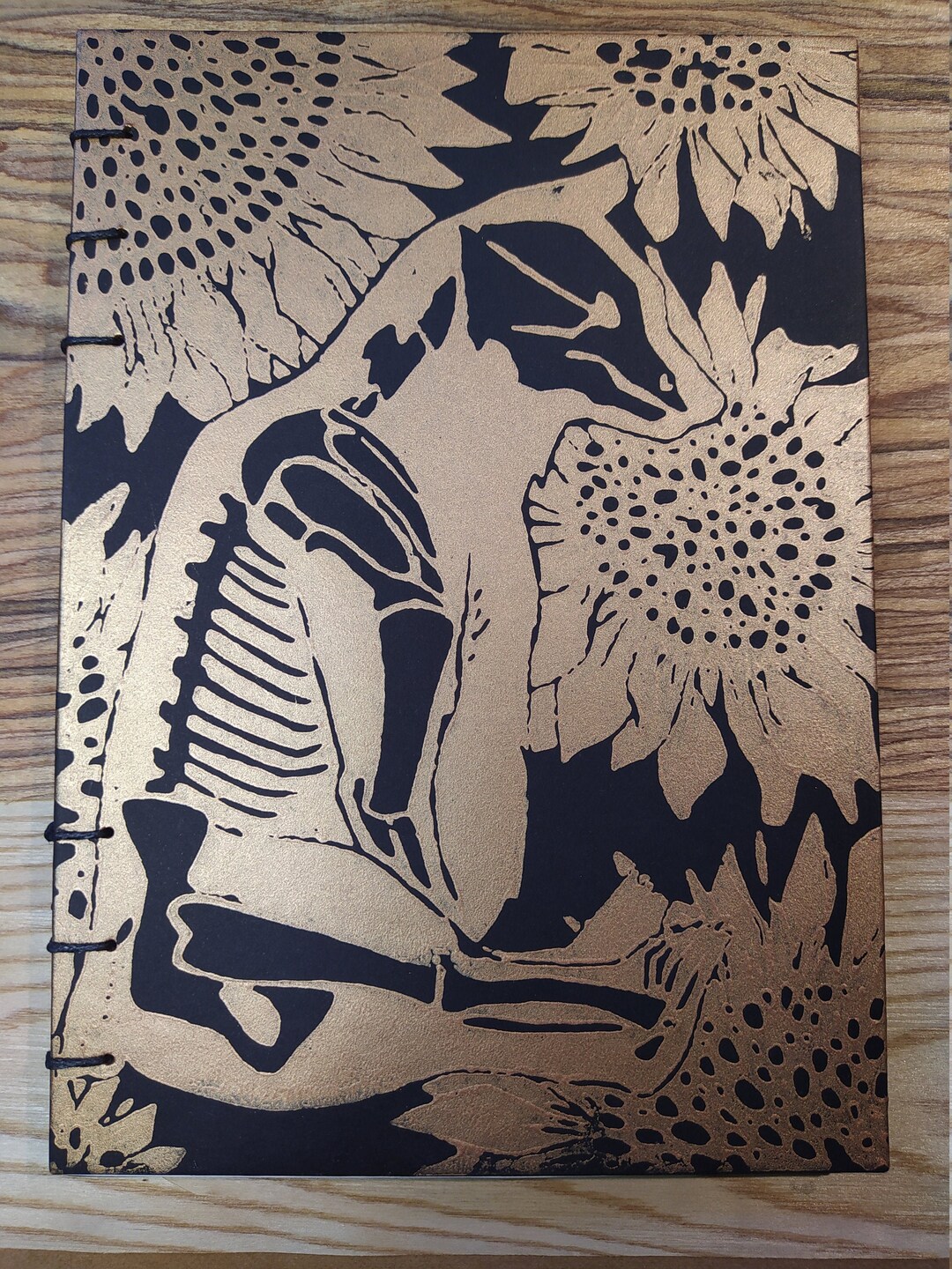 Bear Skeleton Sketchbook Original Bronze Linol Print Cover Mixed Paper ...