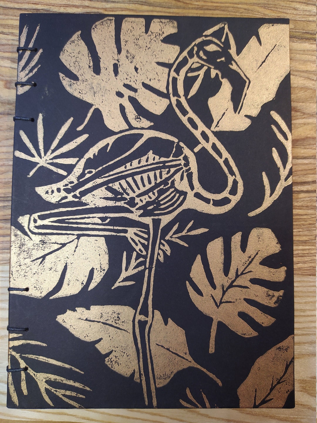 Flamingo Skeleton Sketchbook Original Bronze Linol Print as Cover Mixed ...