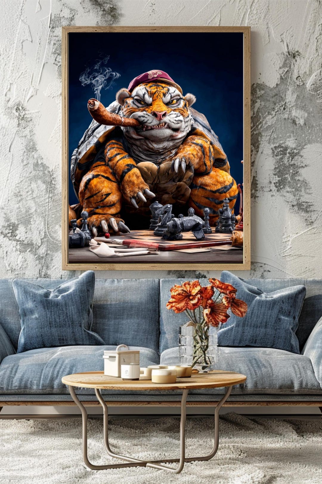 Digital Art Tiger Turtle Mafia Boss Art Print | Funny Animal Chess Wall ...