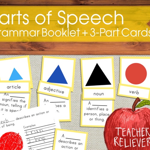 Parts of Speech Elementary 3-part Cards Montessori Grammar - Etsy