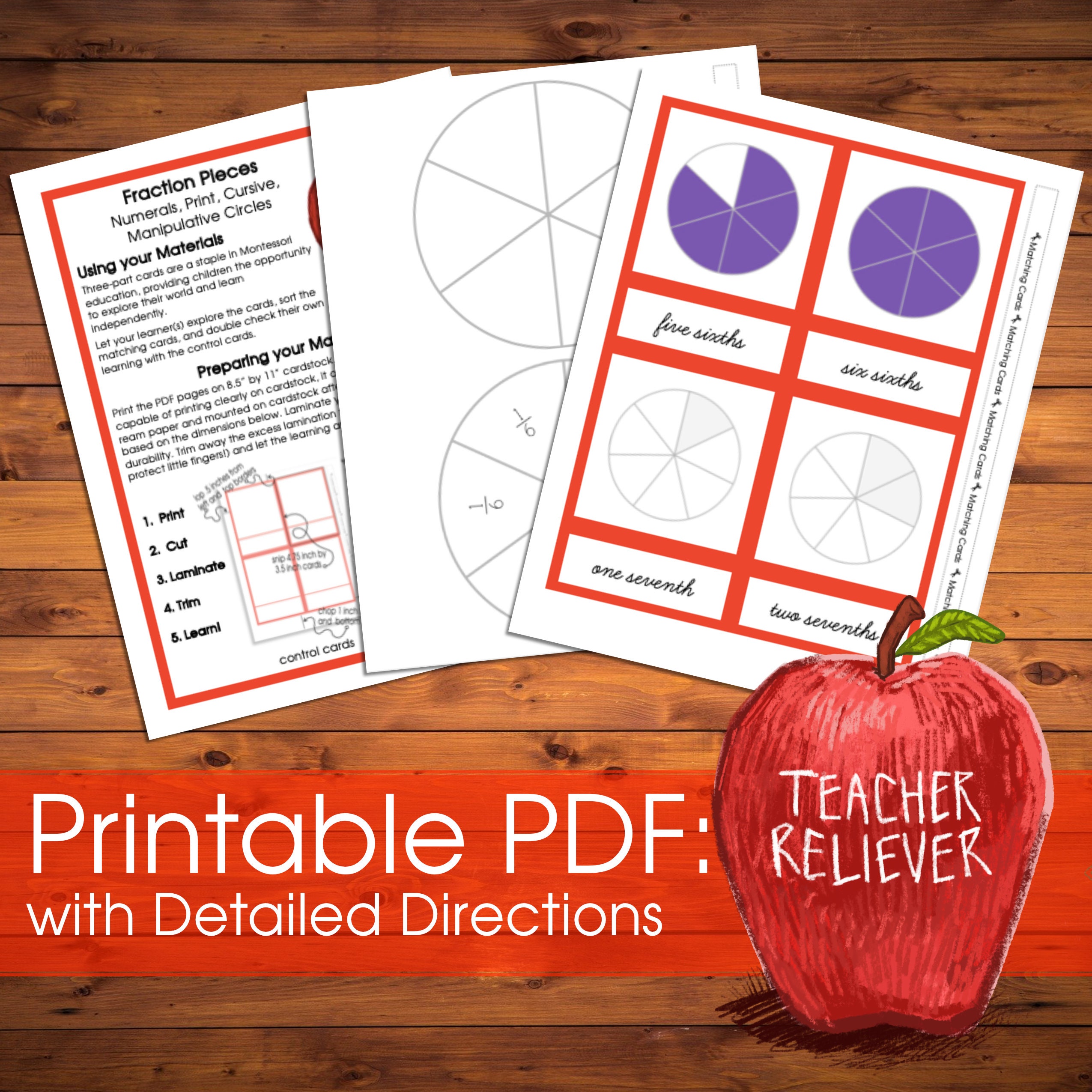 Three-part Cards: Color Coded Fraction Pieces + Teach Fraction Words ...