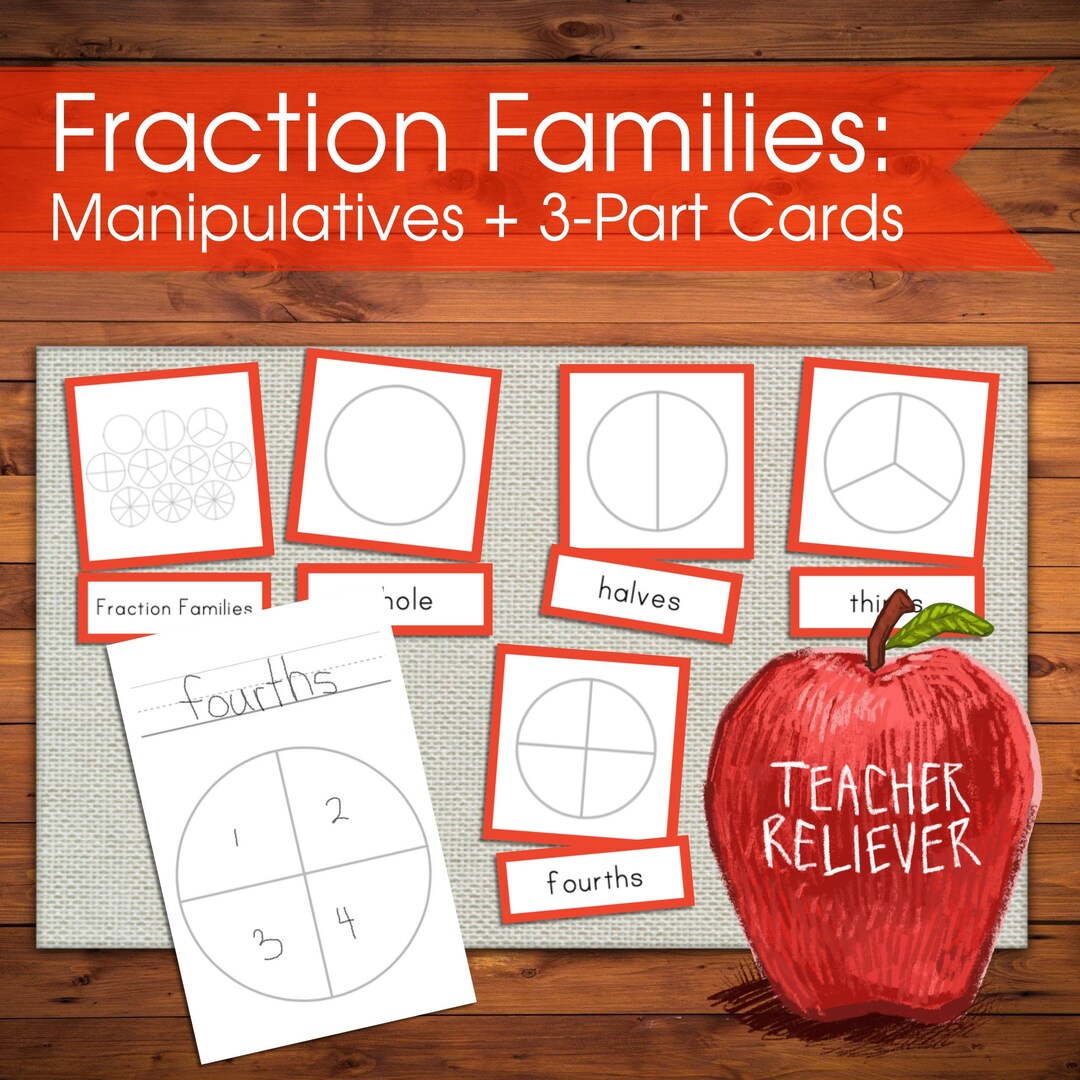 Three-part Cards: Fraction Families + Teach Fraction Words + Montessori ...