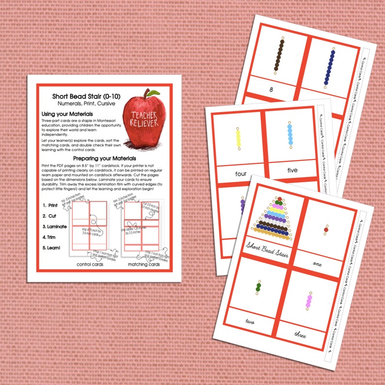 Three-part Cards: Short Bead Stair + Teach Number Words & Numerals ...