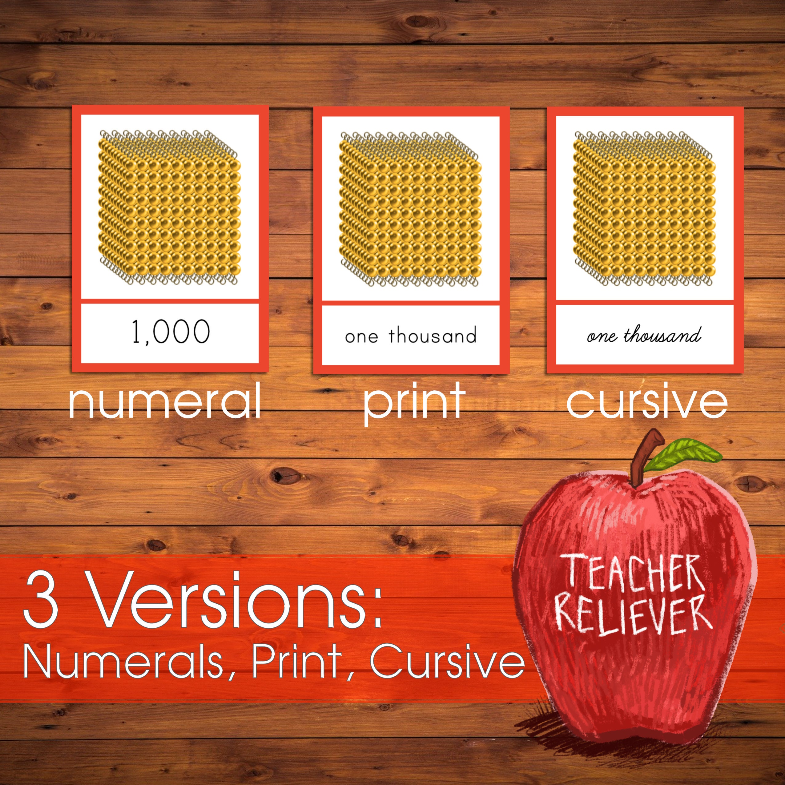 Three-part Cards: Golden Beads Count Through 9s + Teach Number Words ...