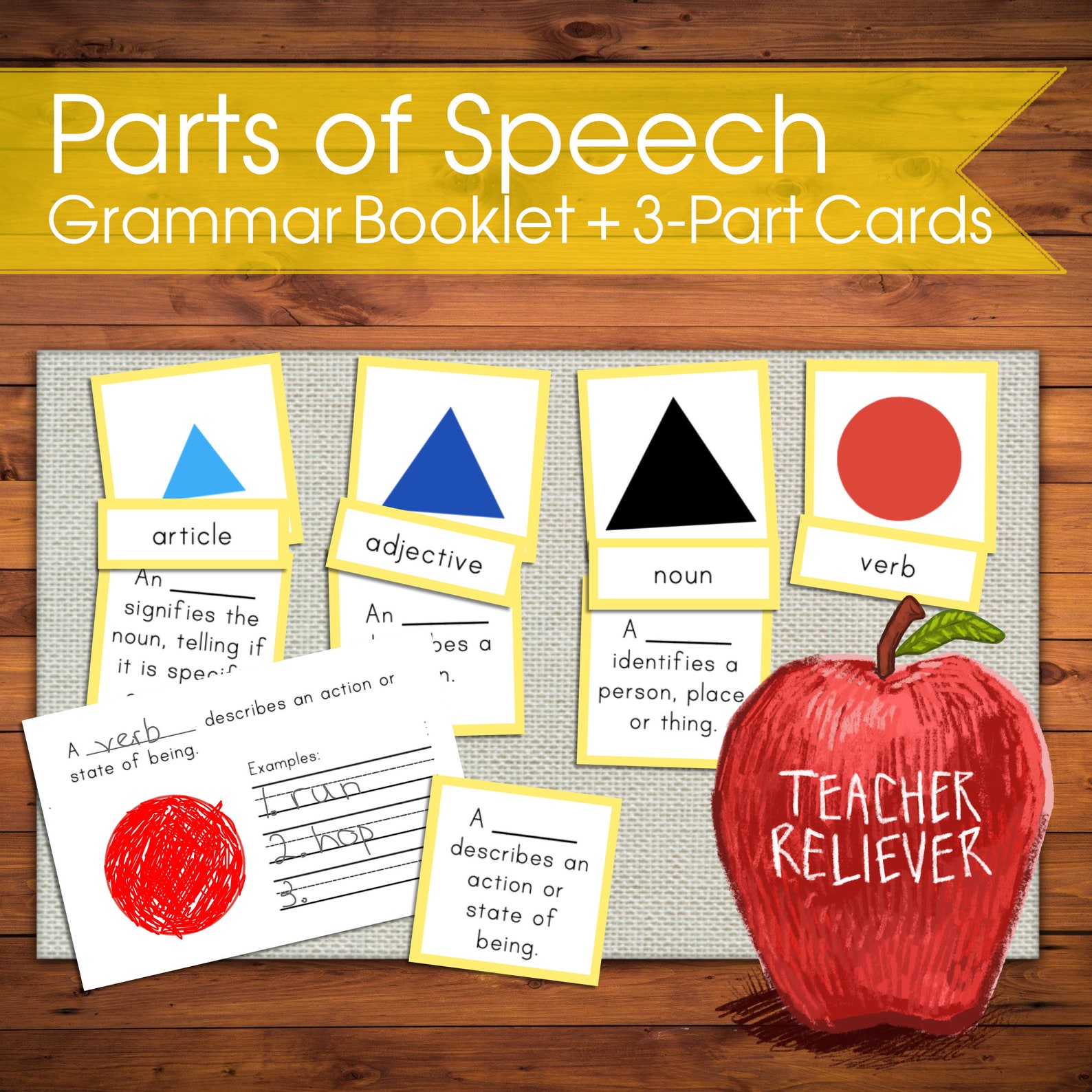 Three-part Cards: Grammar Teach Parts of Speech Montessori Nomenclature ...