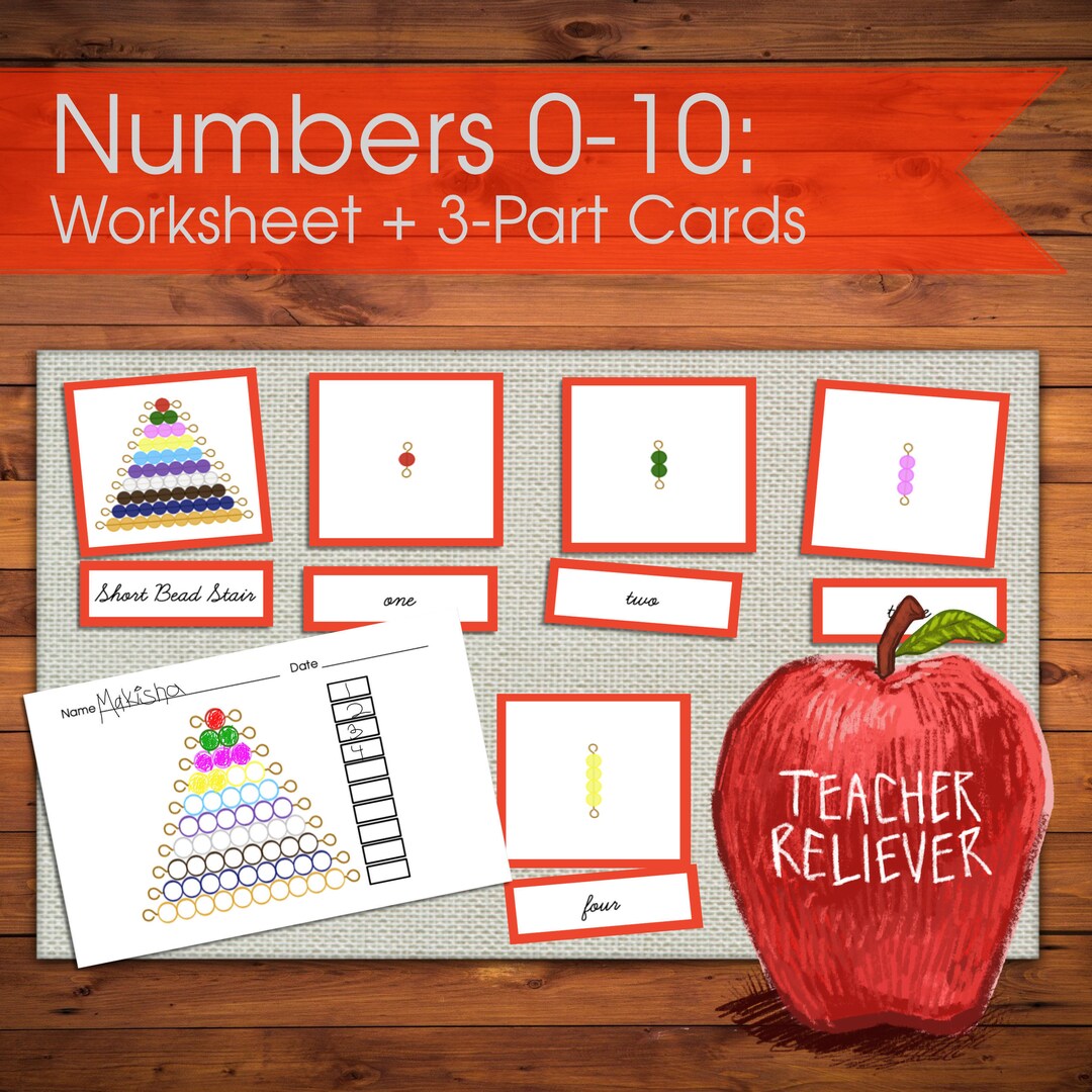 Three-part Cards: Short Bead Stair + Teach Number Words & Numerals ...