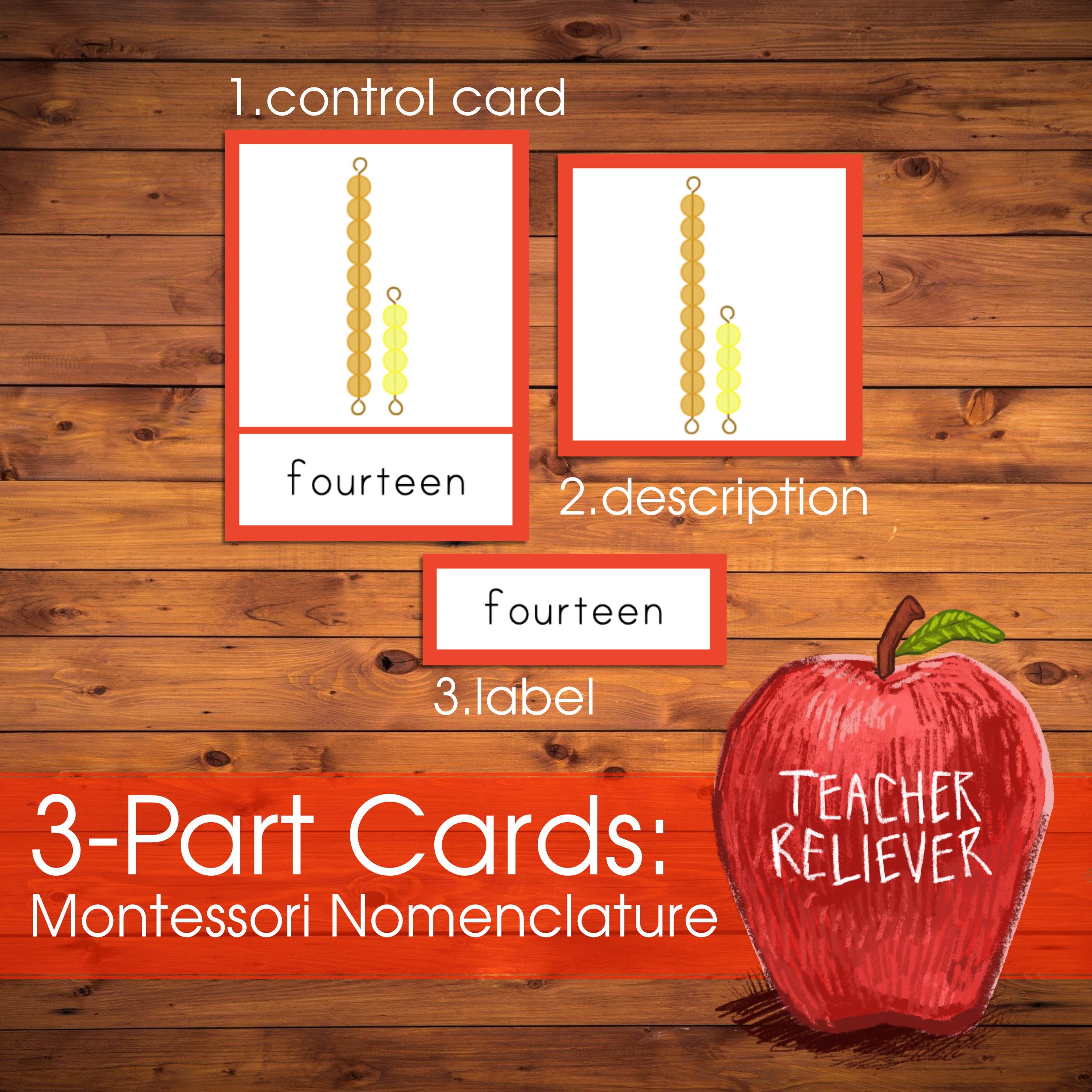 Three-part Cards: Short Bead Stair + Teach Teen Number Words & Numerals ...