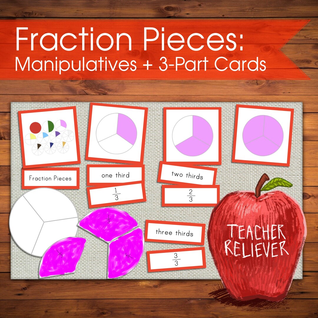 Three-part Cards: Color Coded Fraction Pieces + Teach Fraction Words ...