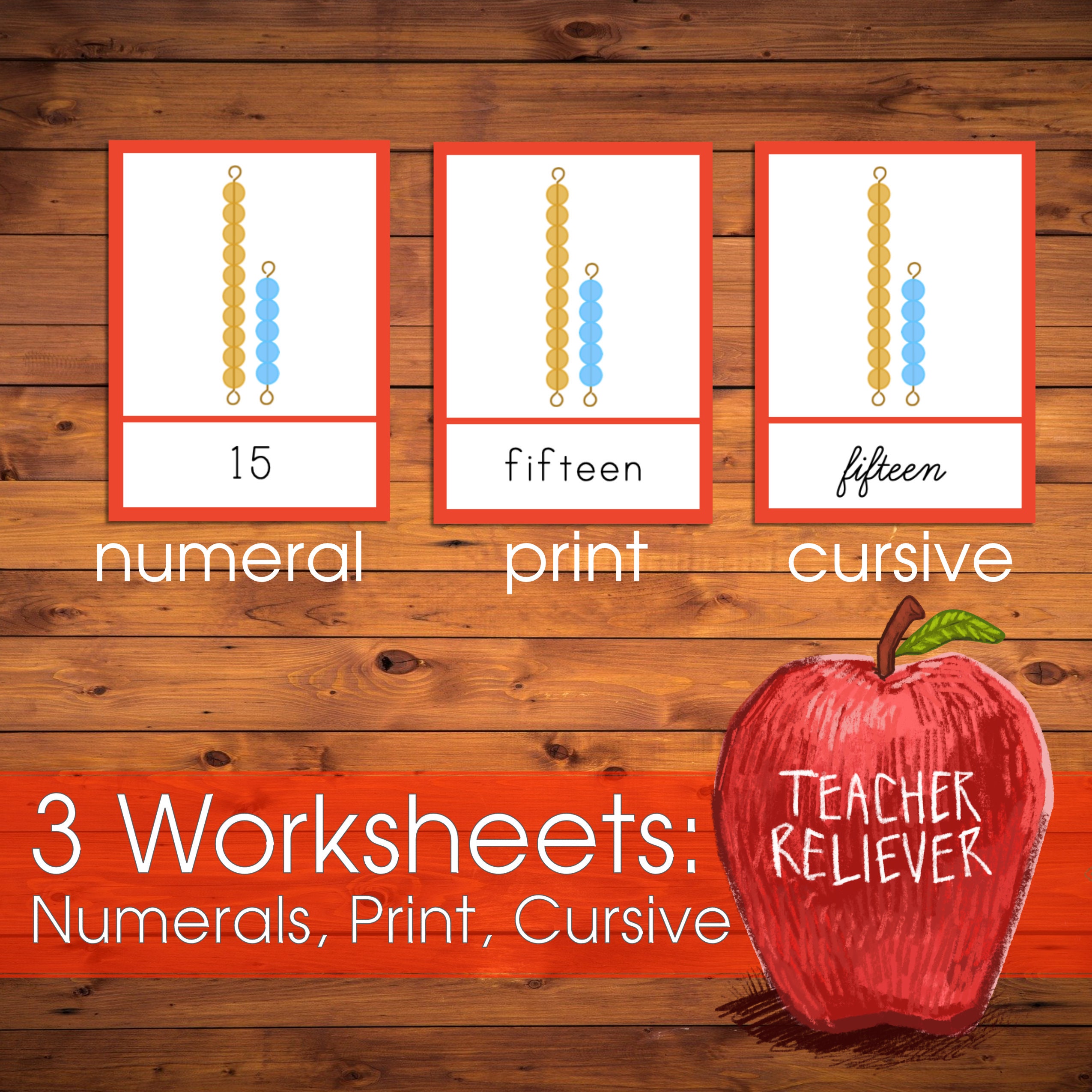 Three-part Cards: Short Bead Stair + Teach Teen Number Words & Numerals ...