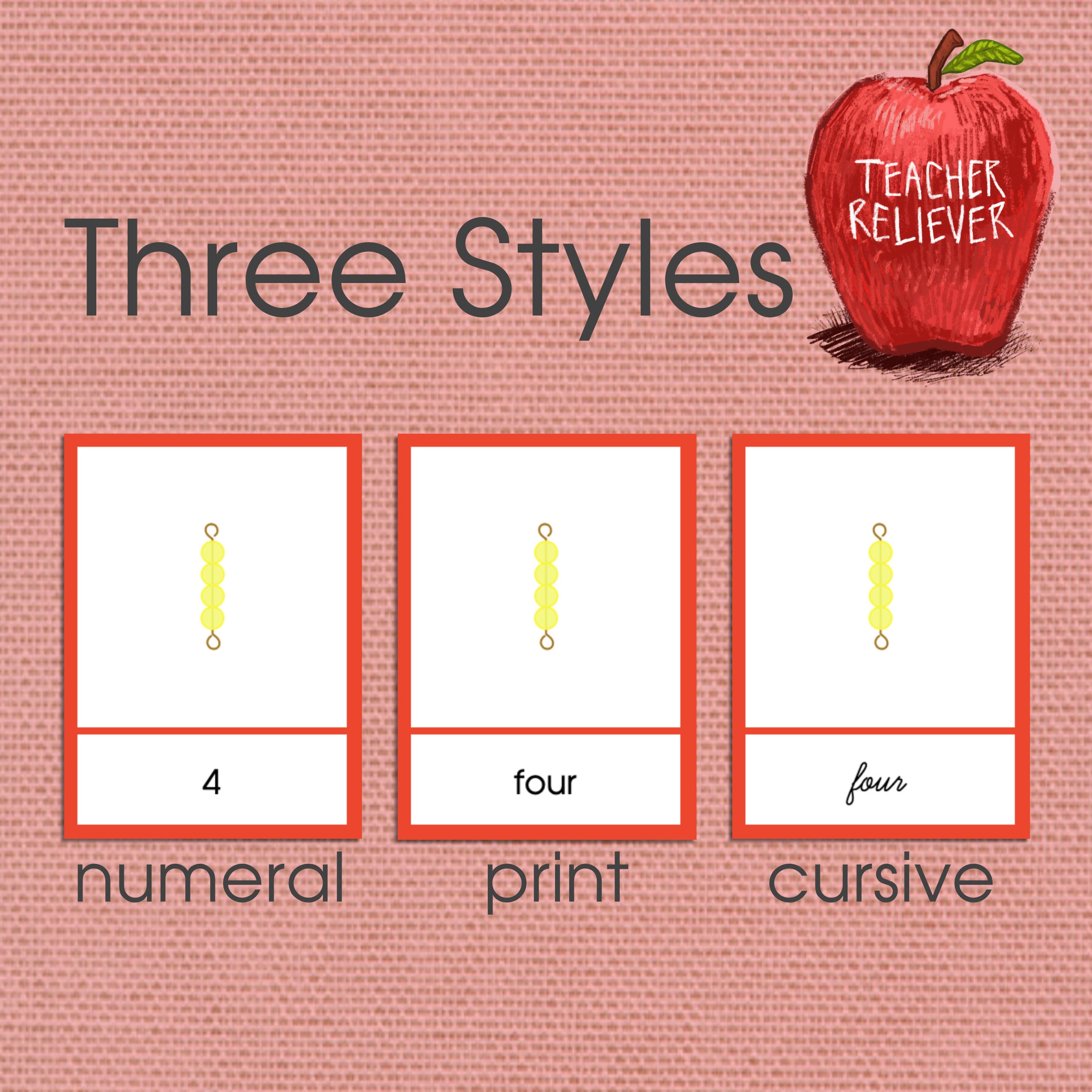 Three-part Cards: Short Bead Stair + Teach Number Words & Numerals ...