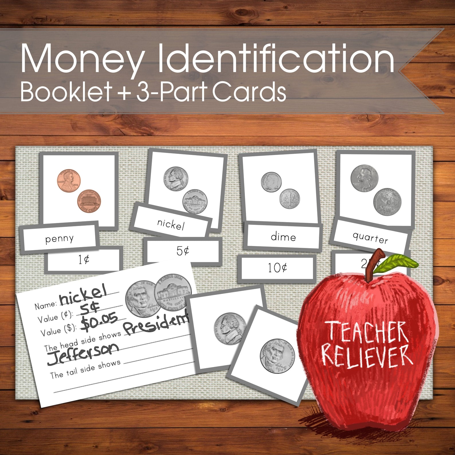 Three-part Cards: Money Identification + Teach Coin Names and Values ...