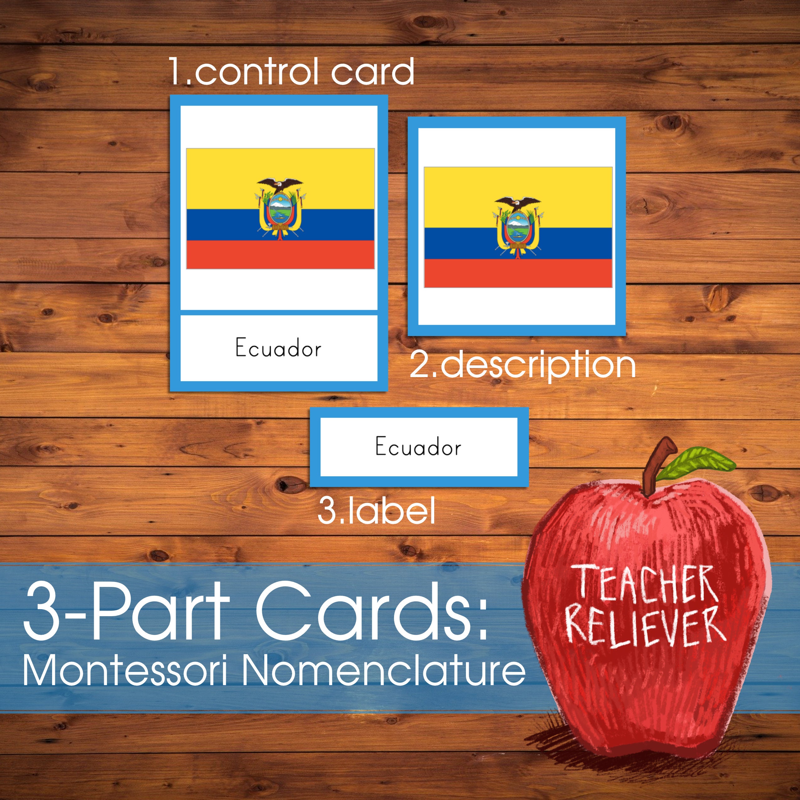Three-part Cards: Geography World Country Flags Bundle Teach Montessori ...