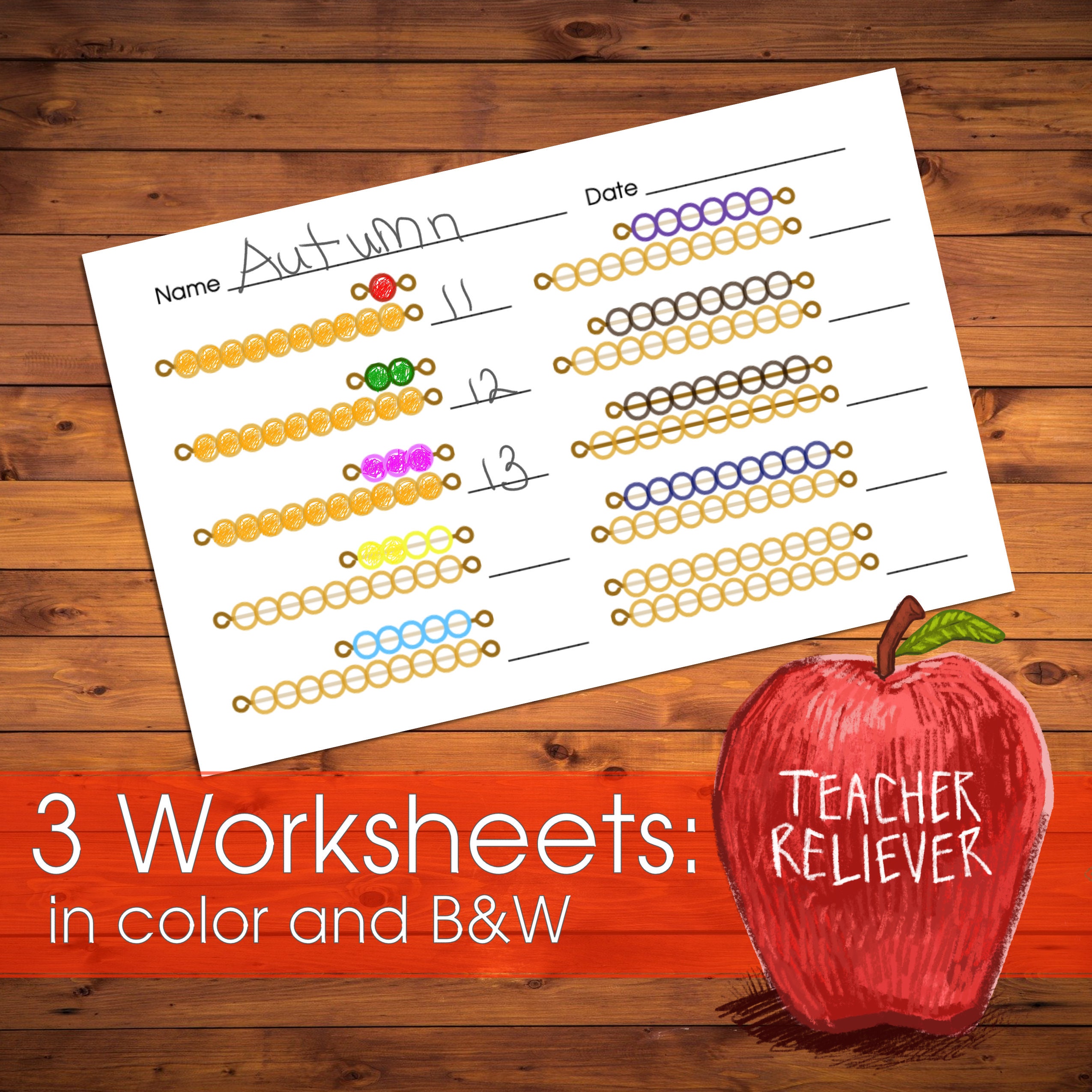 Three-part Cards: Short Bead Stair + Teach Teen Number Words & Numerals ...