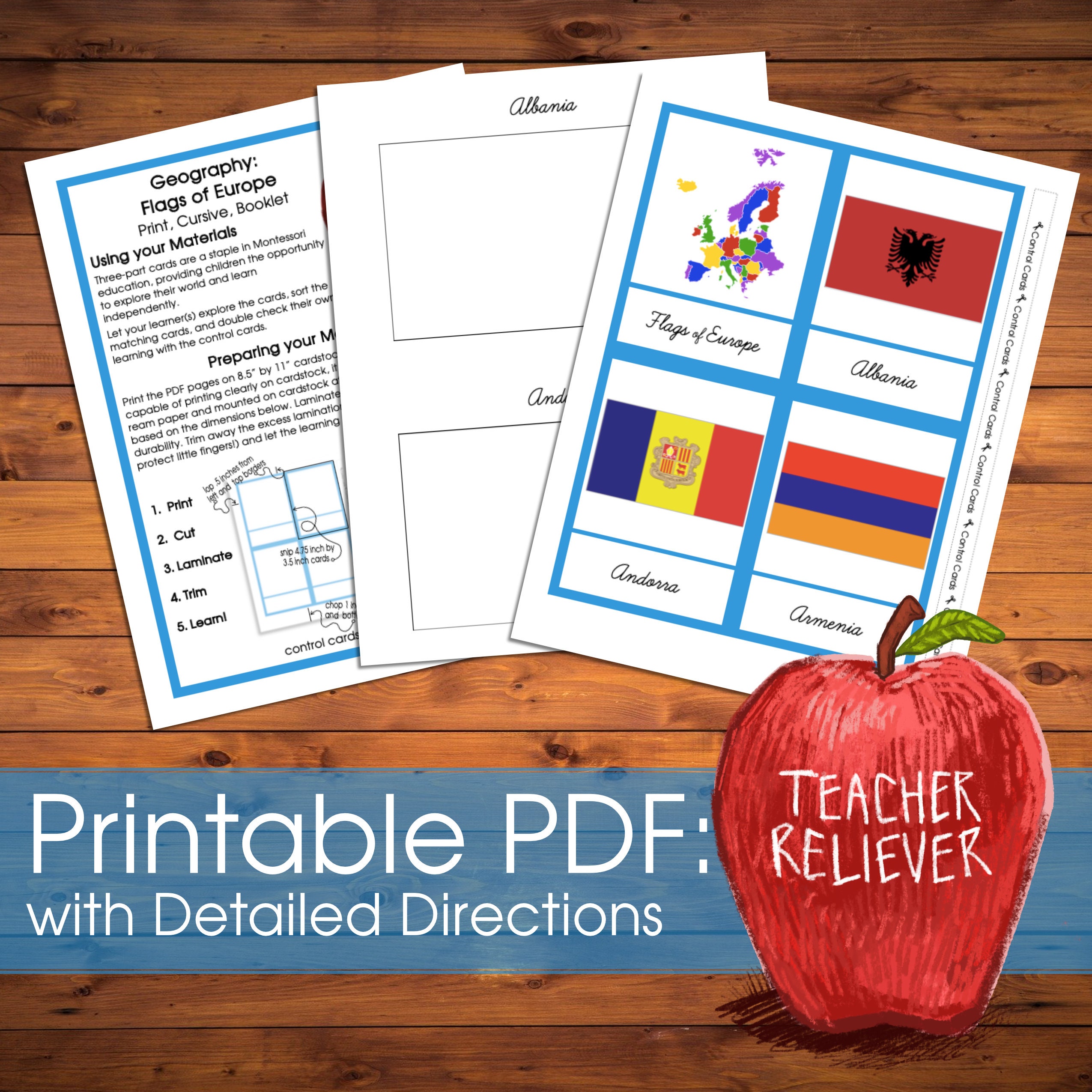 Three-part Cards: Geography Europe Country Flags Teach - Etsy