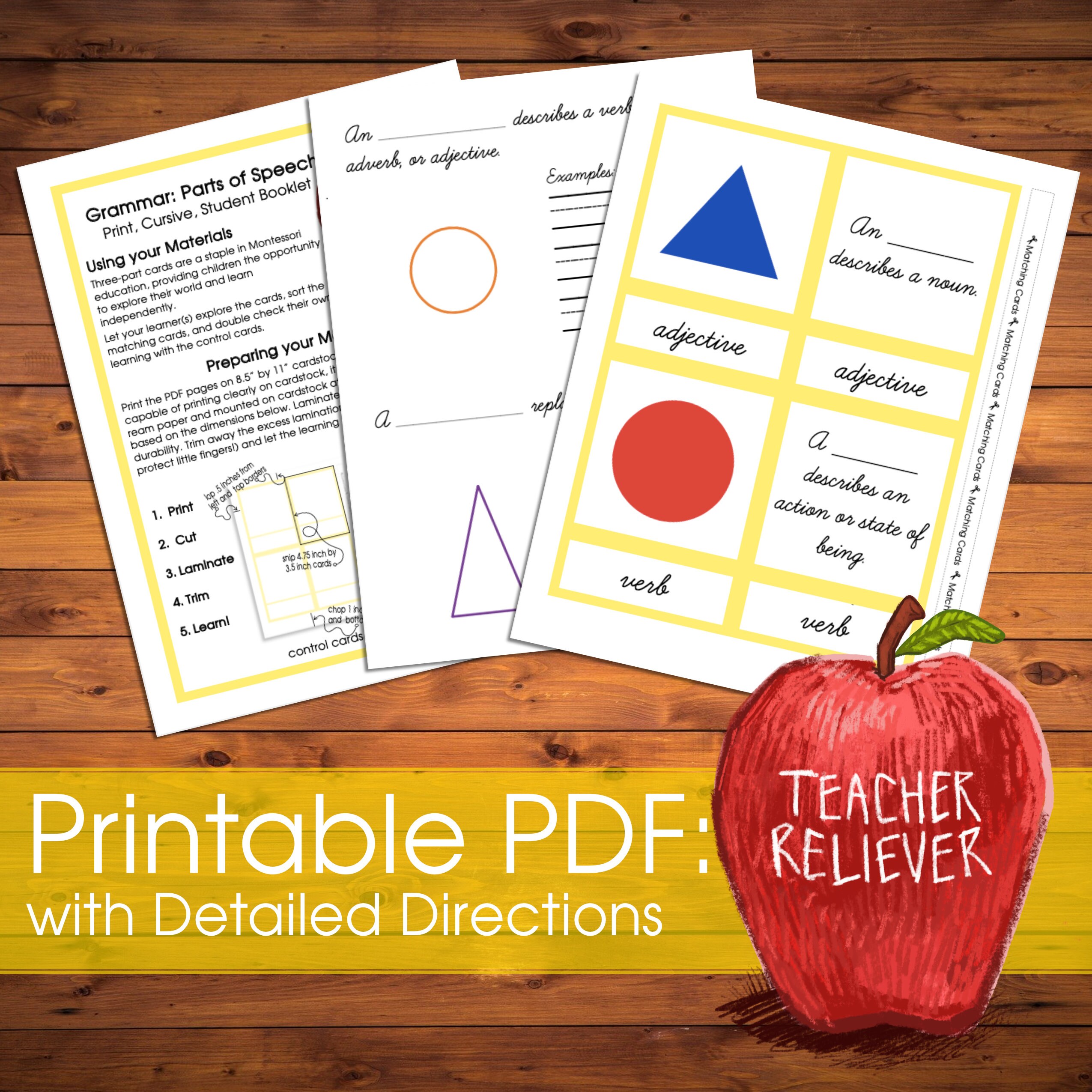 Three-part Cards: Grammar Teach Parts of Speech Montessori Nomenclature ...