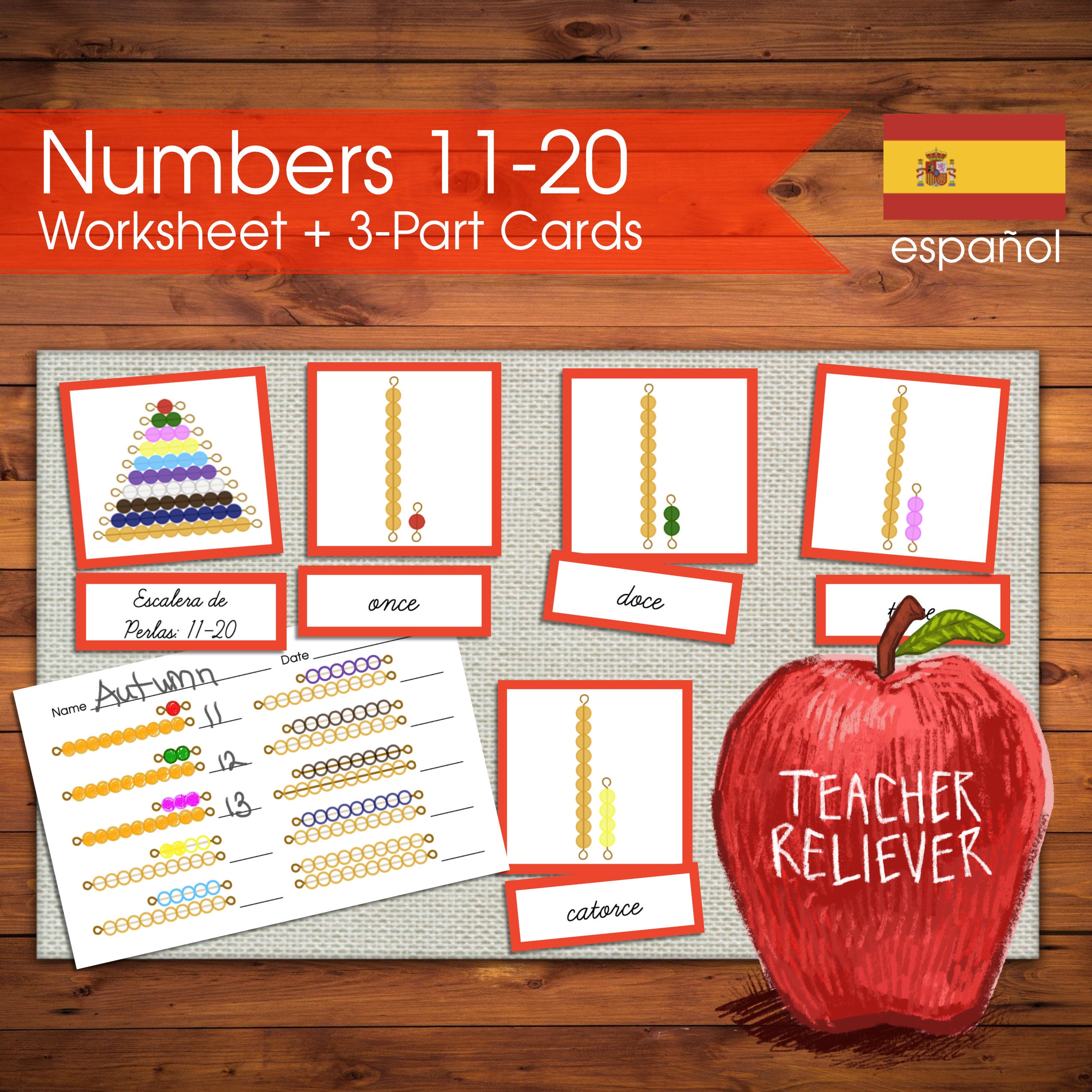 SPANISH Number Bundle: Three-part Cards Golden Beads + Short Bead Stair ...